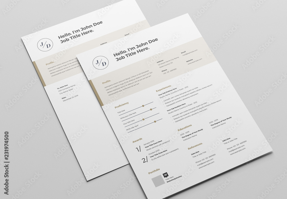 Resume Layout with Tan Header Stock Template | Adobe Stock