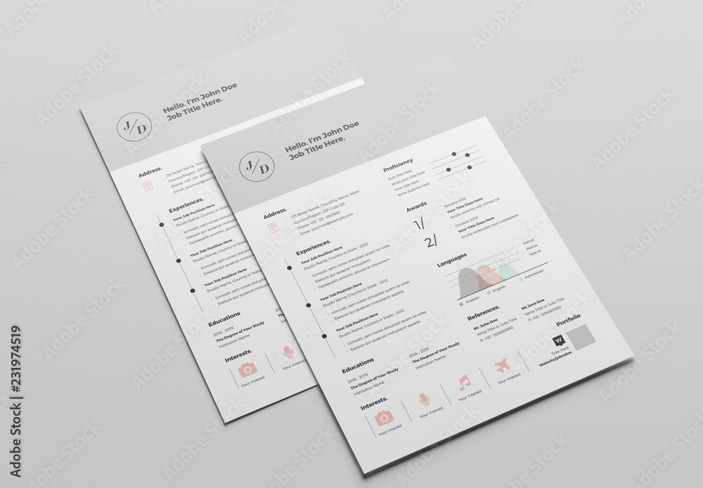 Resume Layout with Tan Header and Pink Accents Stock Template | Adobe Stock