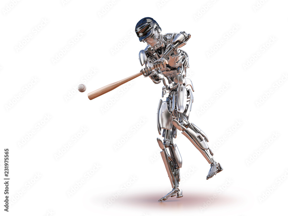 Baseball player robot. Human and cyborg robotic integration concept ...