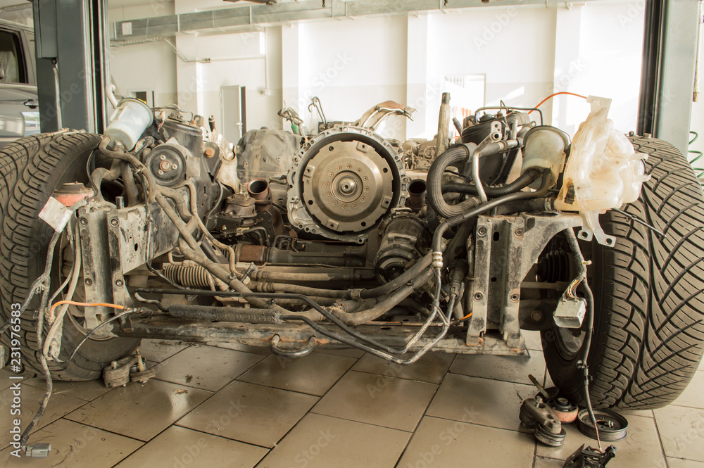 The frame of the car without an engine Stock Photo | Adobe Stock