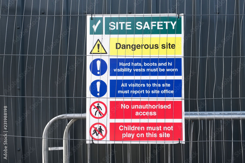 Construction site health and safety message rules sign board signage on ...