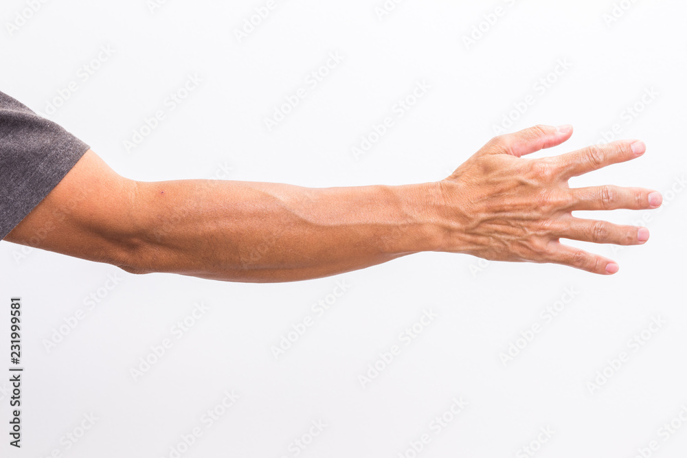 Man hand on white background Stock Photo | Adobe Stock