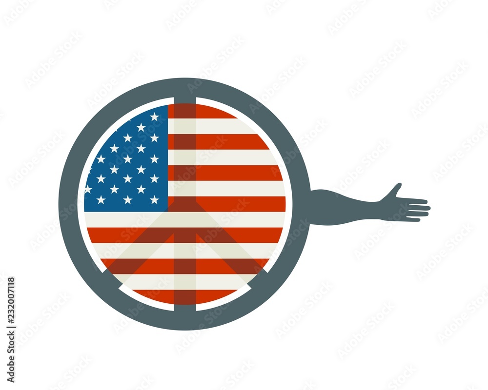 Symbol of Peace with human arm that ready to handshake. Flag of the USA ...