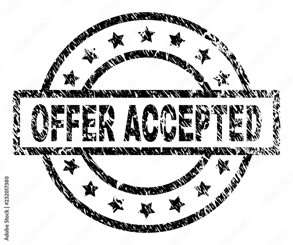 OFFER ACCEPTED stamp seal watermark with distress style. Designed with ...