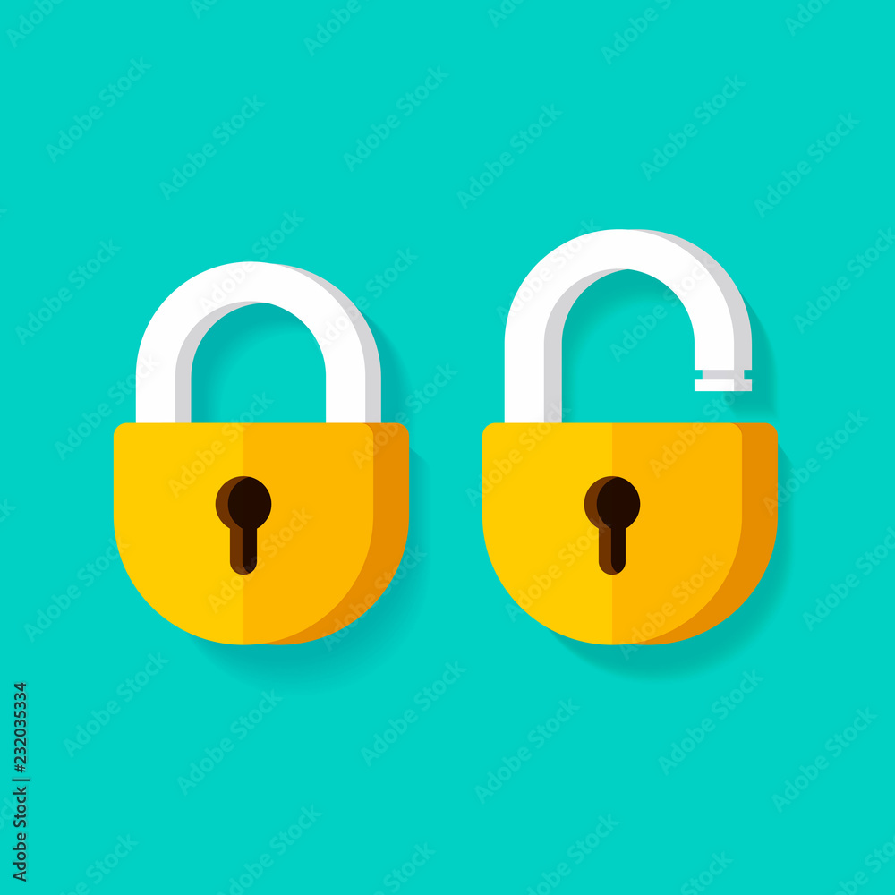 Lock open and padlock closed vector 3d icons, flat cartoon pad locks ...