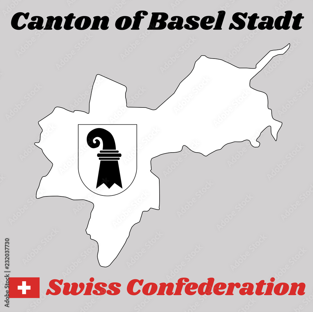 Map outline and Coat of arms of Basel-Stadt, The canton of Switzerland ...