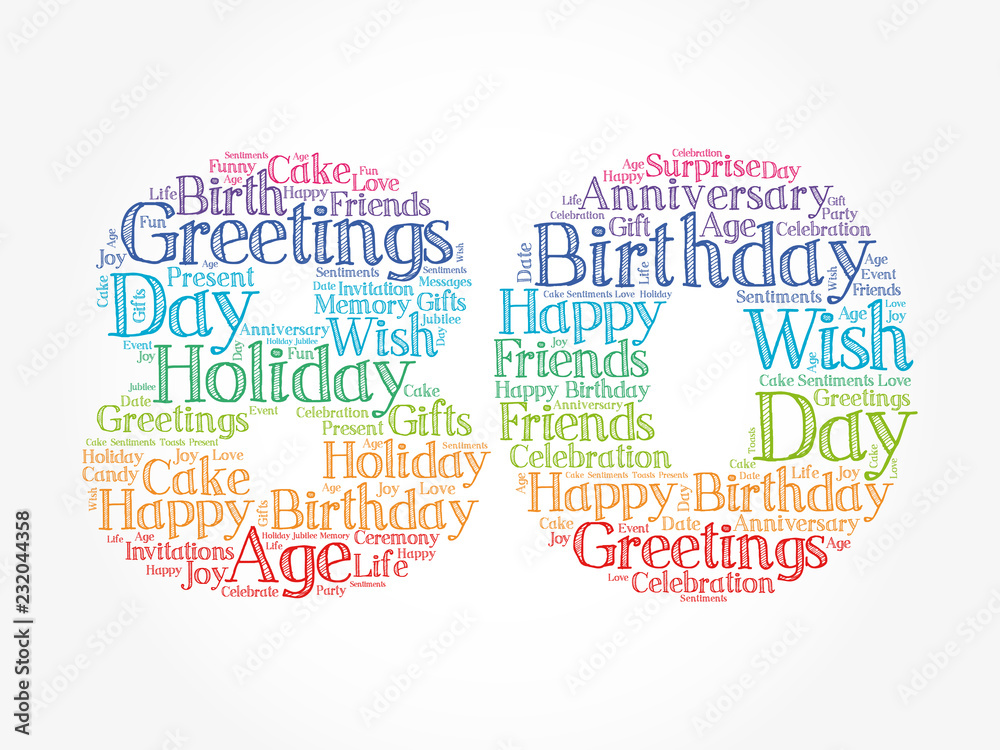 Happy 80th birthday word cloud collage concept Stock Vector | Adobe Stock