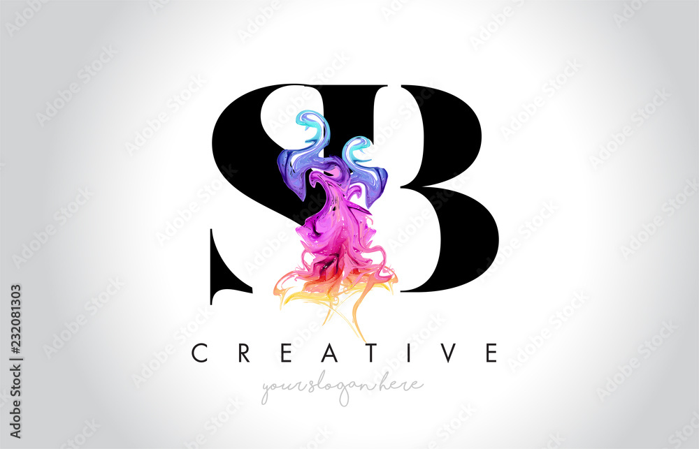 SB Vibrant Creative Leter Logo Design with Colorful Smoke Ink Flowing ...