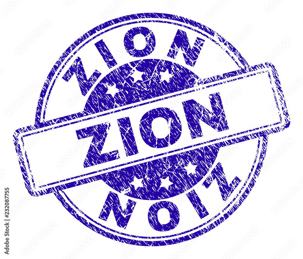 ZION stamp seal watermark with grunge texture. Designed with rounded ...