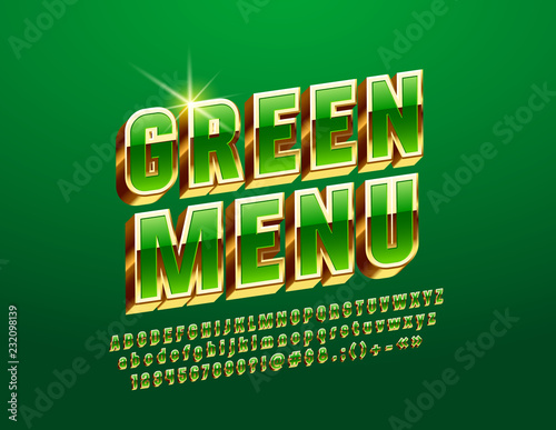 Vector luxury Logo Green Menu with bright 3D Font. Chic Alphabet ...
