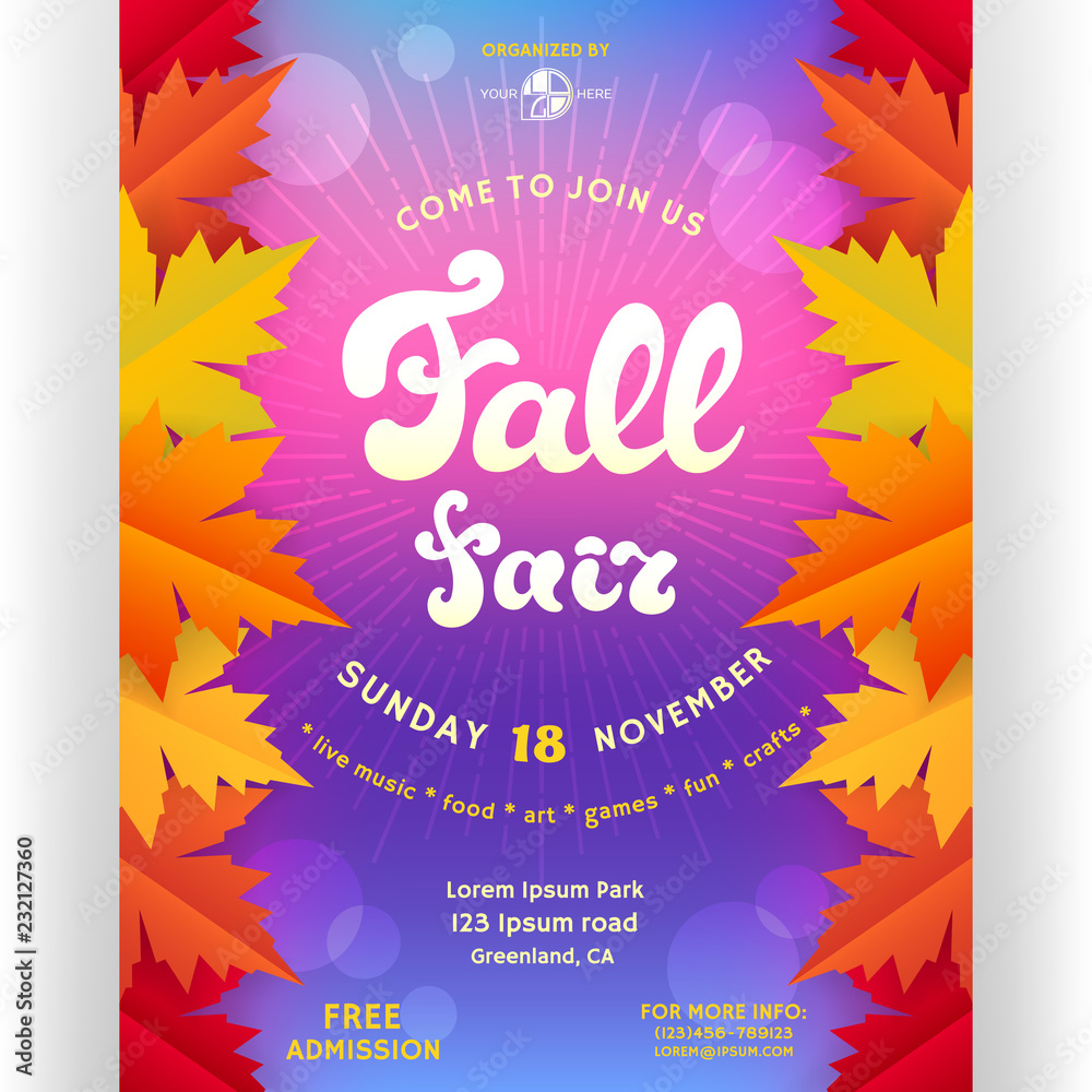 Fall fair poster design. Template for invitation. Customized text and ...