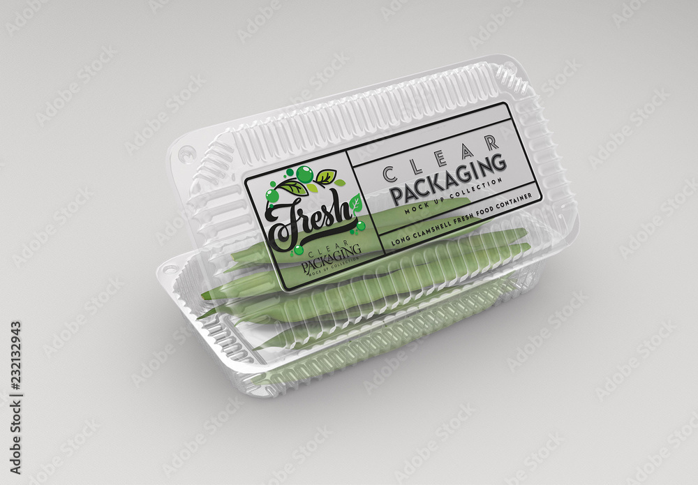 Clear Long Clamshell Mockup with 2 Views Stock Template | Adobe Stock