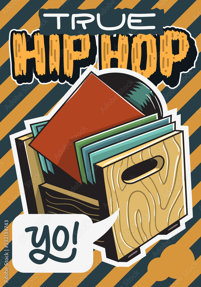Hip Hop Poster Template Design With A Box With Vinyl Records . Vector ...