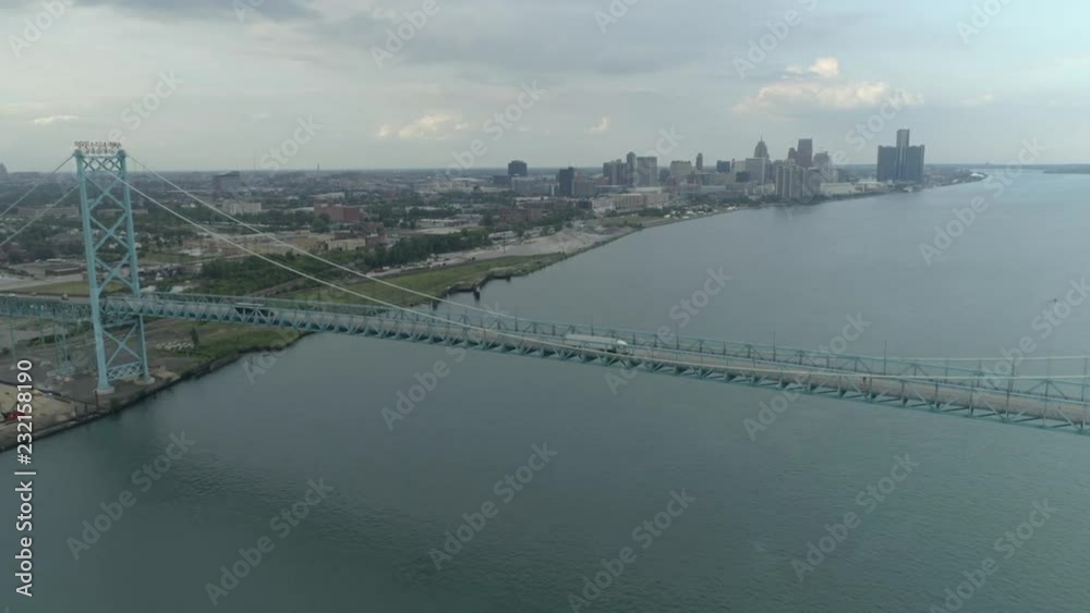 This video is about an aerial of the Ambassador Bridge over the Detroit ...