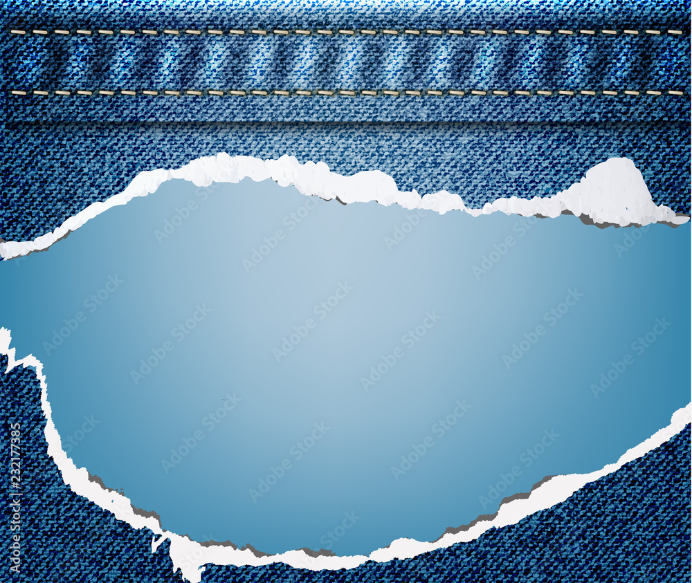 Blue denim texture with sewing and label, vector illustration Stock ...