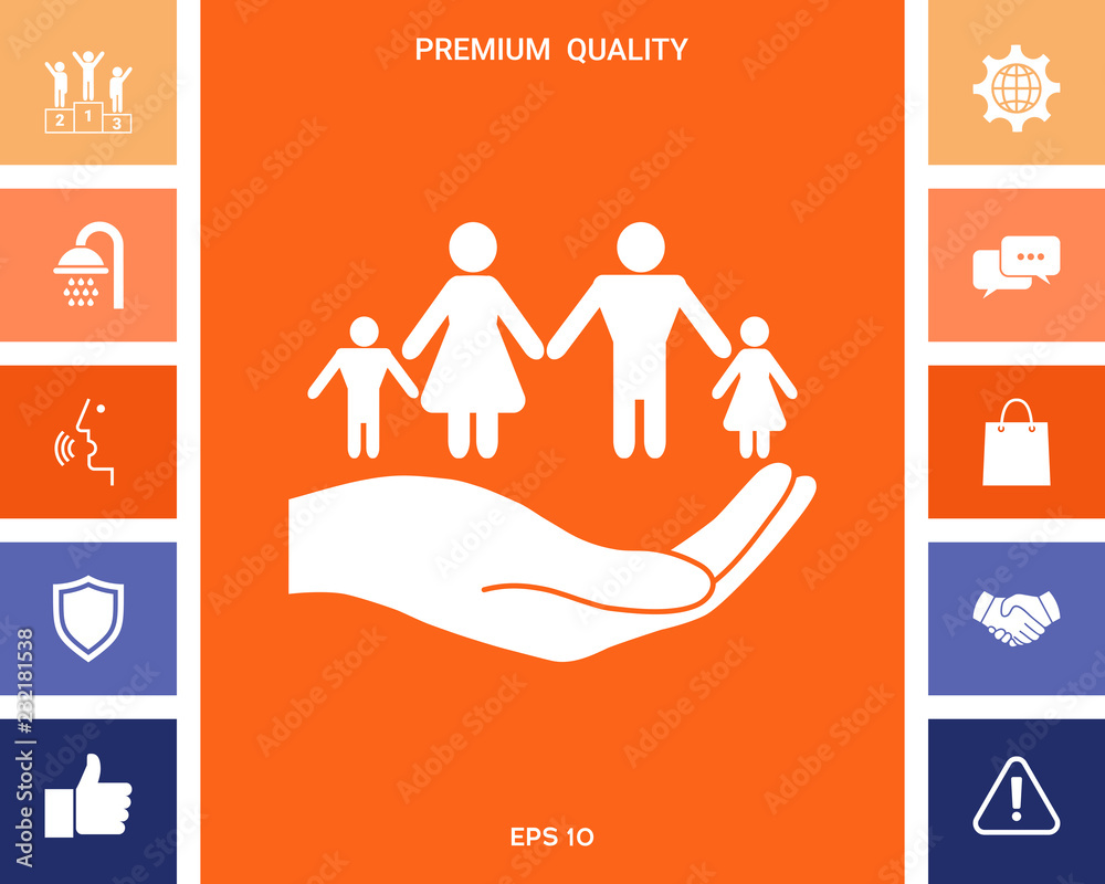 Hand holding a symbol of family. Family protect icon Stock Vector ...