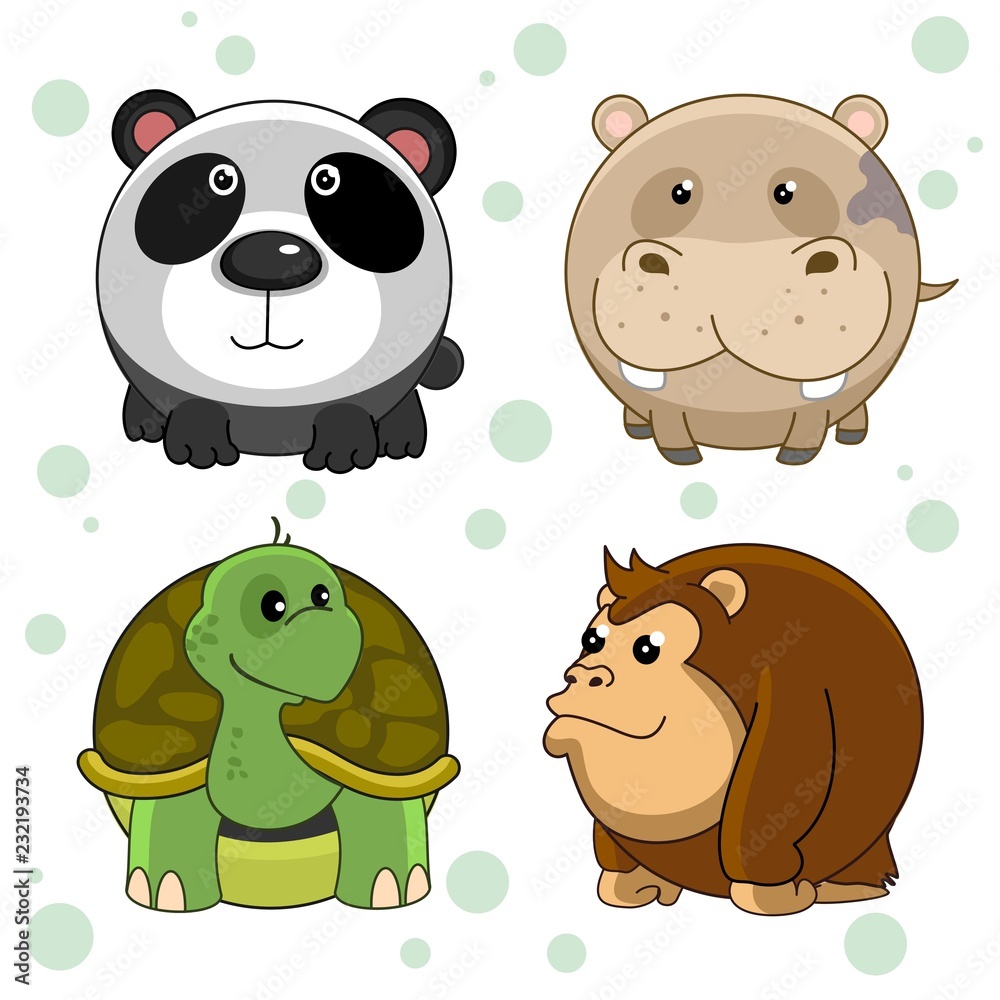 Set of beautiful round animal icons for kids and design. Round wild ...