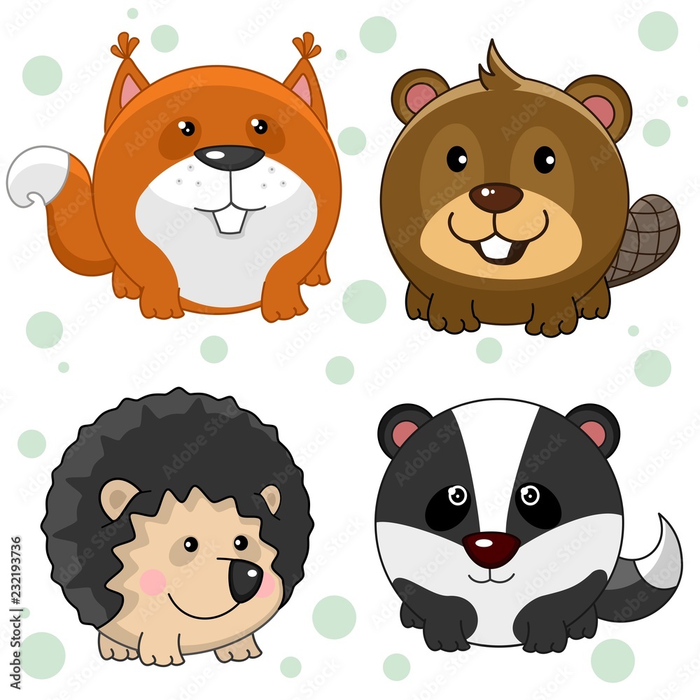 Set of beautiful round animal icons for kids and design. Round wild ...