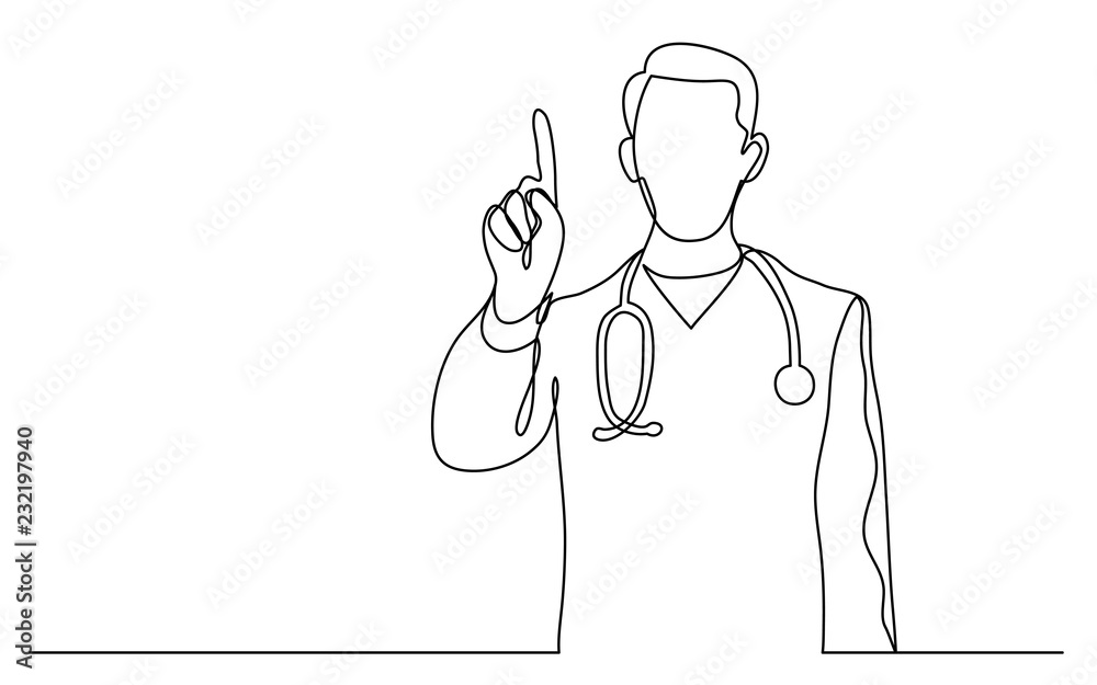 continuous vector line drawing of standing doctor pointing his finger ...