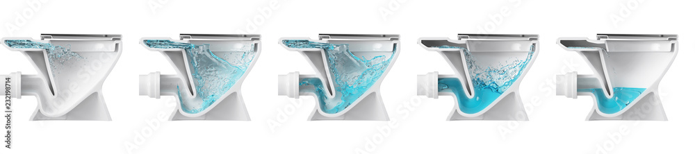 Toilet bowl structure (system) cross section. The process of washing ...