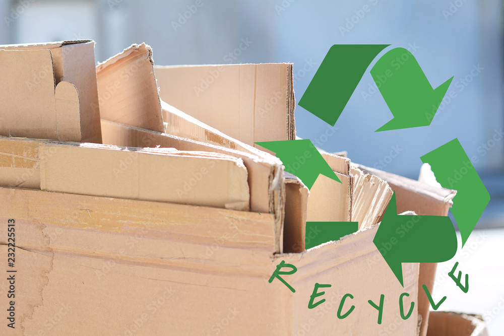 Cardboard boxes with focus on "recycle" text Stock Photo | Adobe Stock