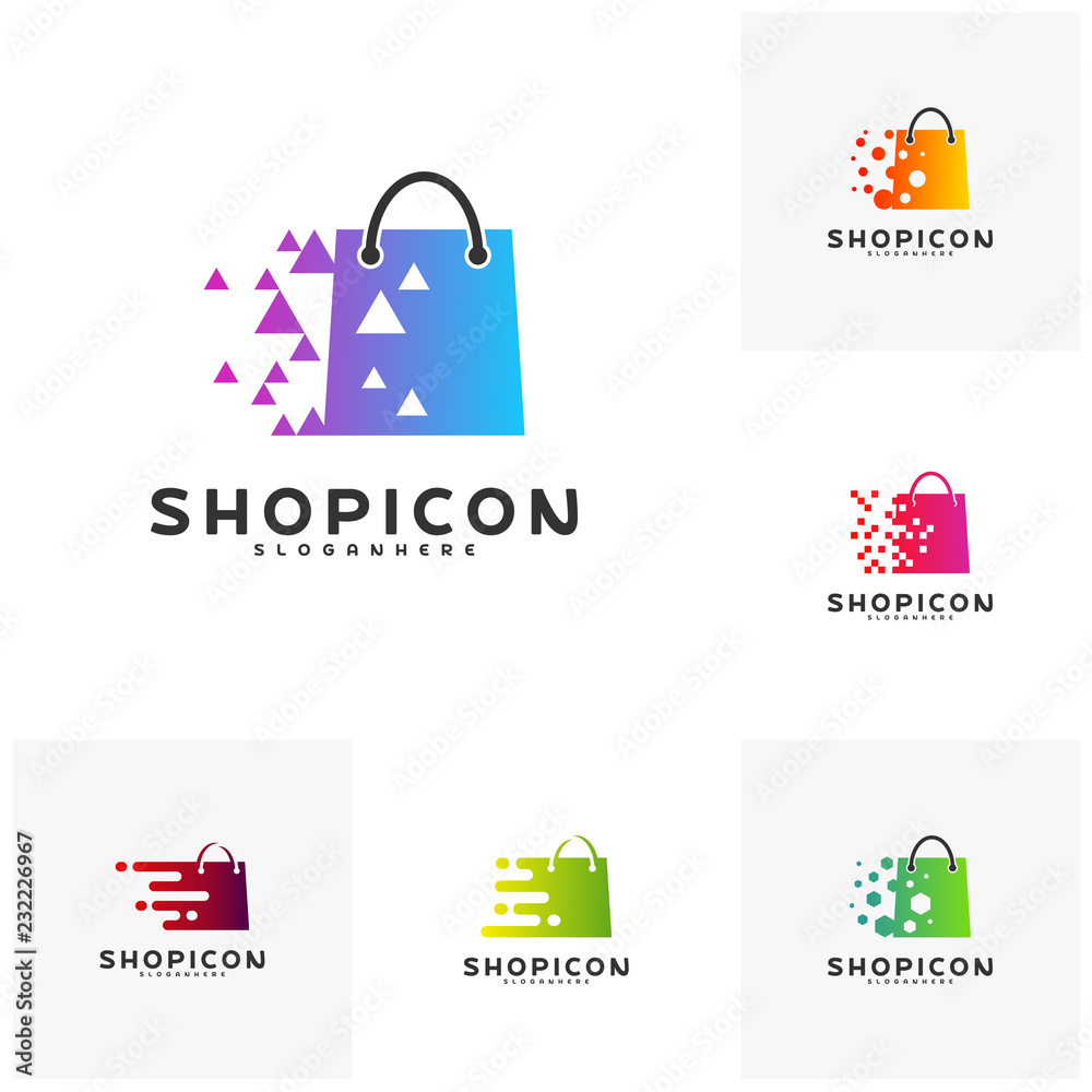 Set of Online Shop Store Market Logo Template Design Vector, Pixel Shop ...