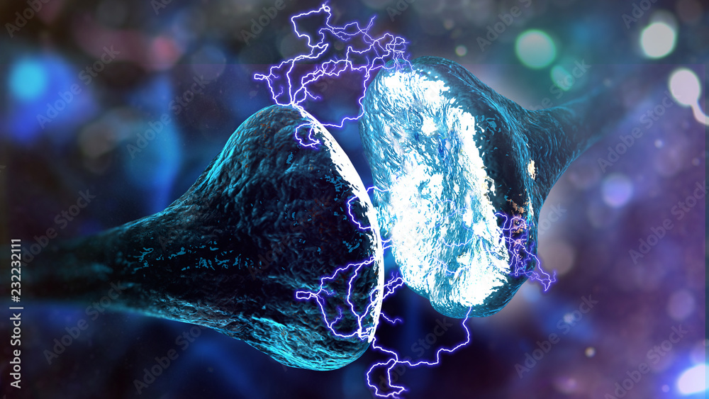 Synapse and Neuron cells sending electrical chemical signals (3D ...