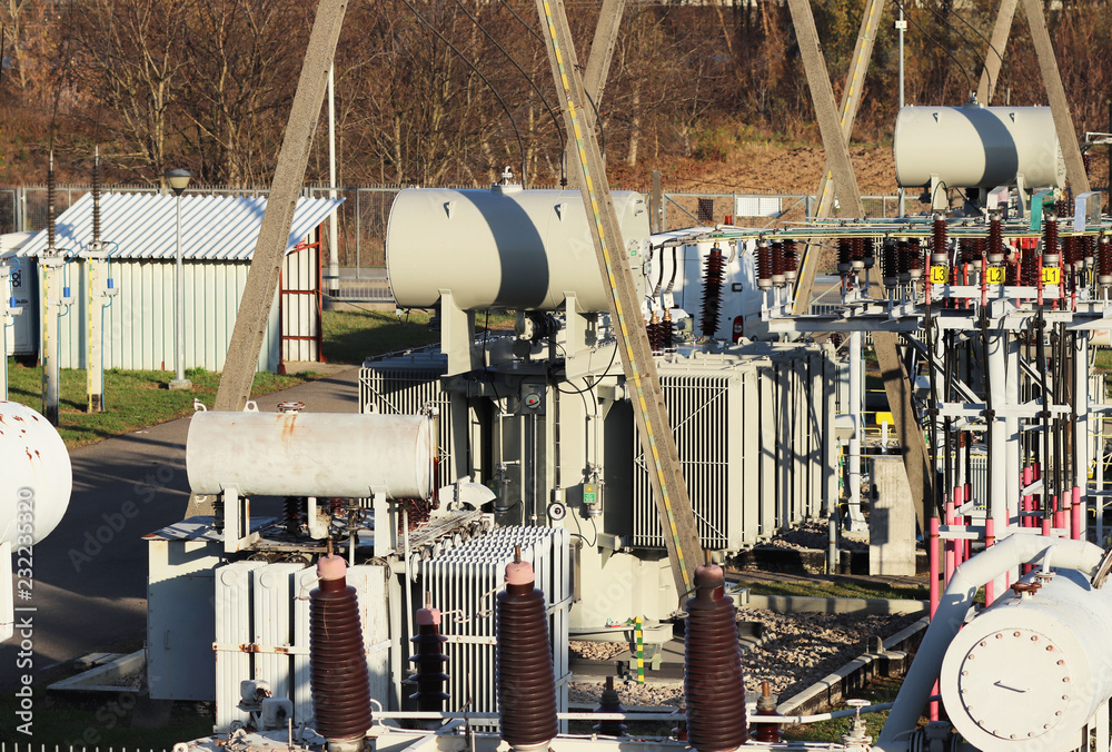 Transformer substation high voltage electrical network. Industrial ...