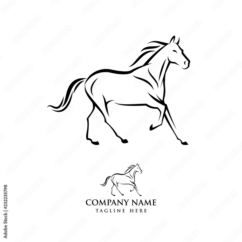 Horse logo design illustration, Horse silhouette vector, Horse vector ...
