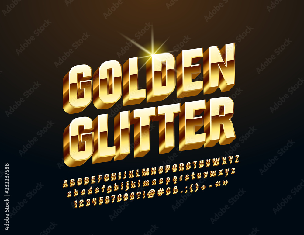 Vector Golden 3D Font. Luxury Elegant Alphabet Letters, Numbers and ...