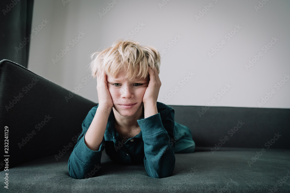 sad child, stress and depression, exhaustion, autism Stock Photo ...