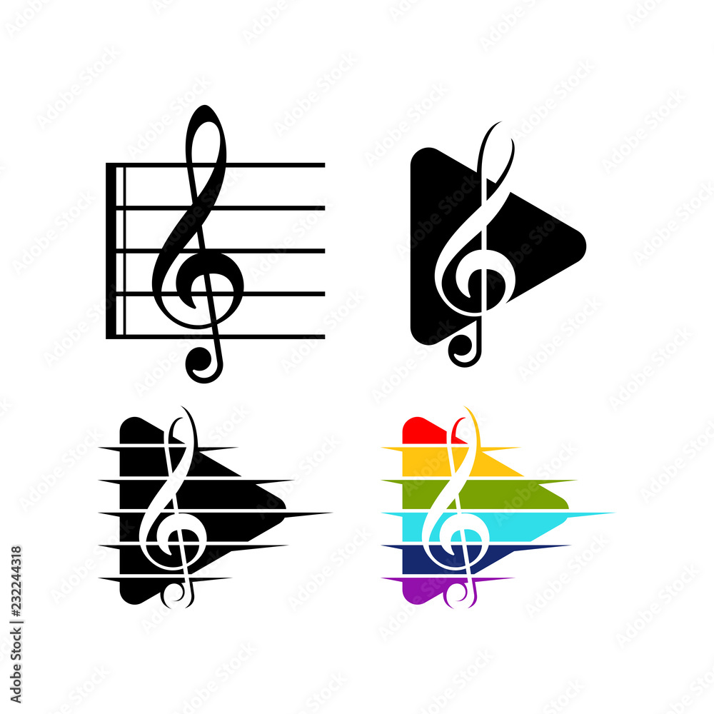 G-Clef icon vector collection, G-clef with play button icon, colourful ...