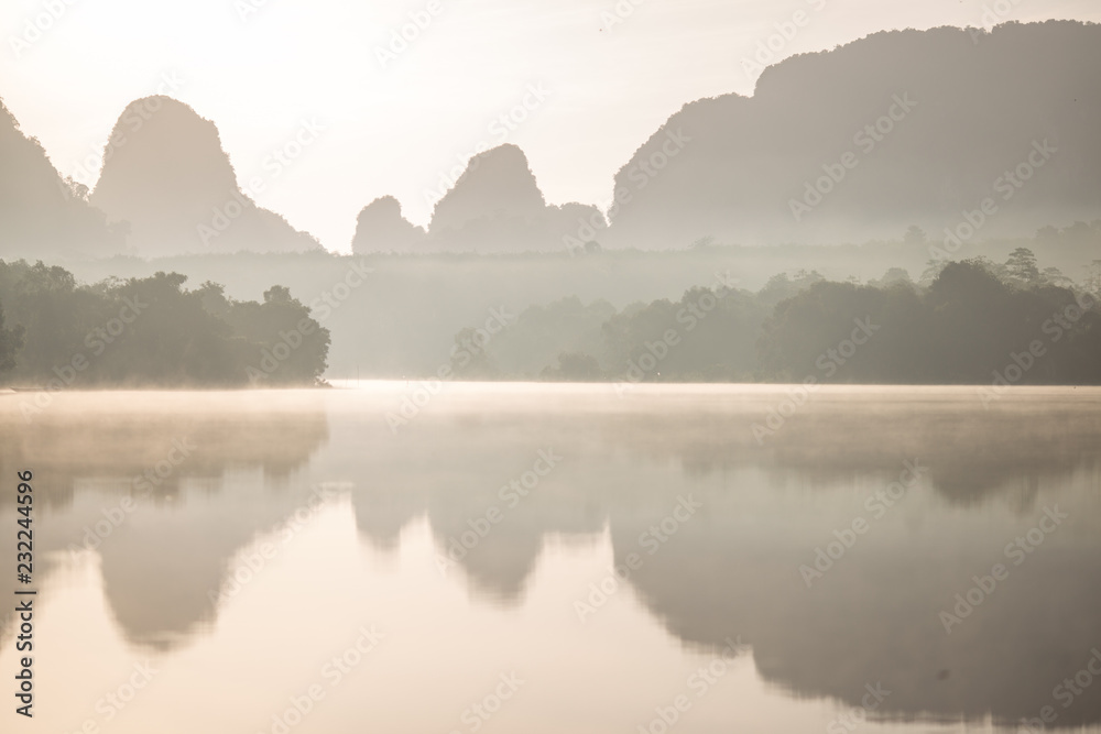 Natural background, intimate wallpaper of fog and mountains, is ...