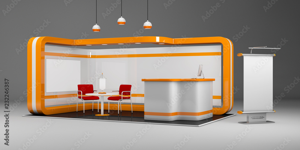 3d Illustrated unique creative exhibition stand display design with ...