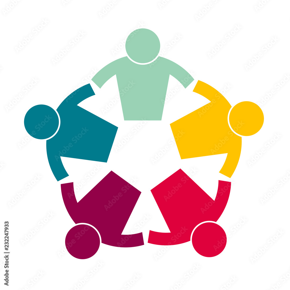 Group of five people in a circle.Teamwork meeting.people are meeting in ...
