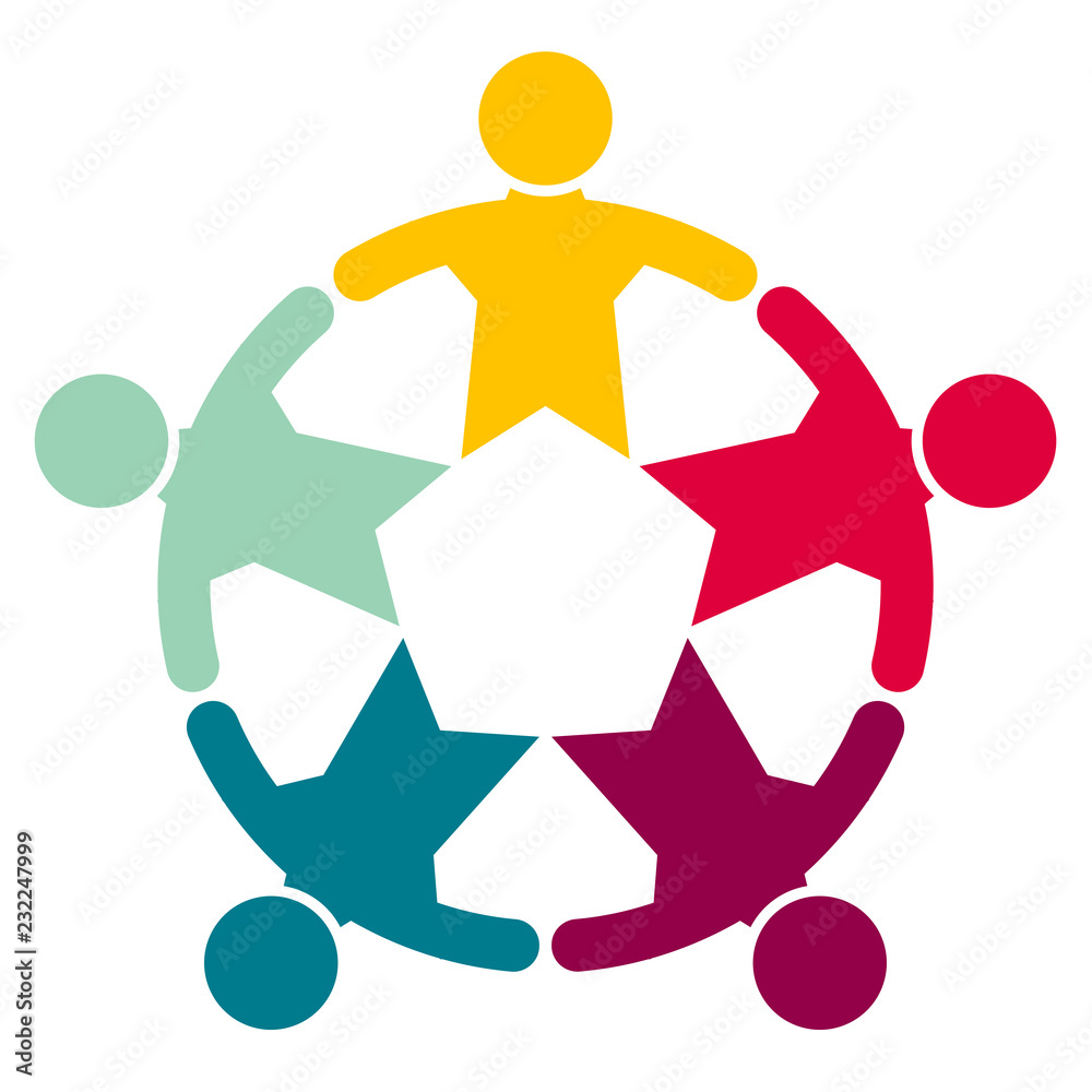 Group of five people in a circle.Teamwork meeting.people are meeting in ...