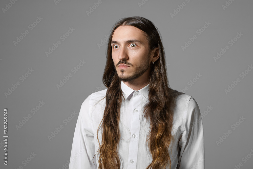 Human facial expressions, emotions, reaction and feelings. Studio shot ...