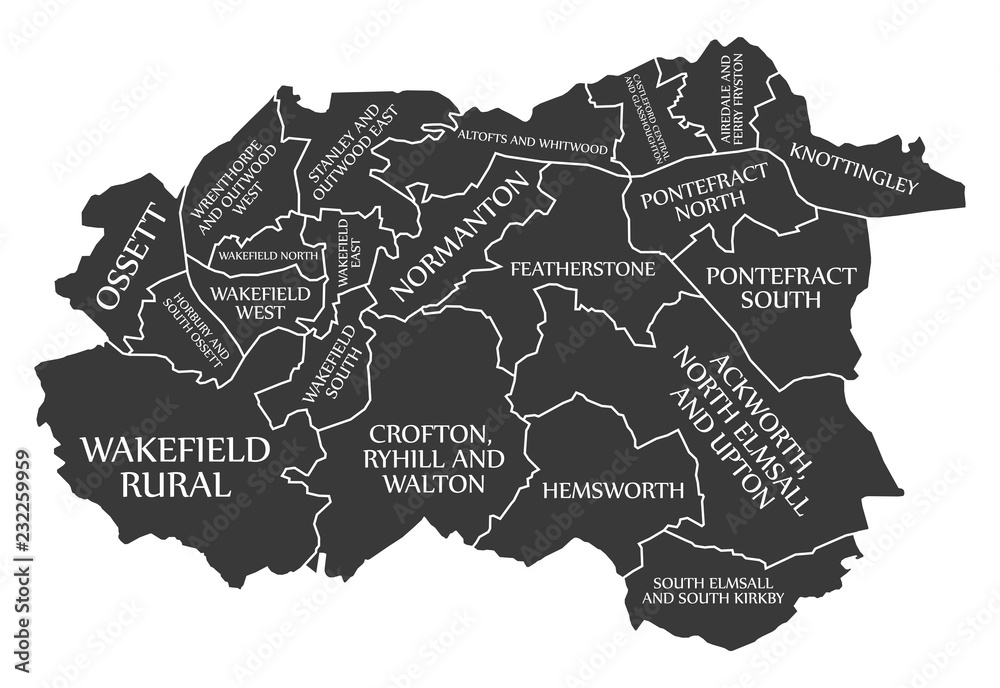 Wakefield City Map England UK labelled black illustration Stock Vector ...