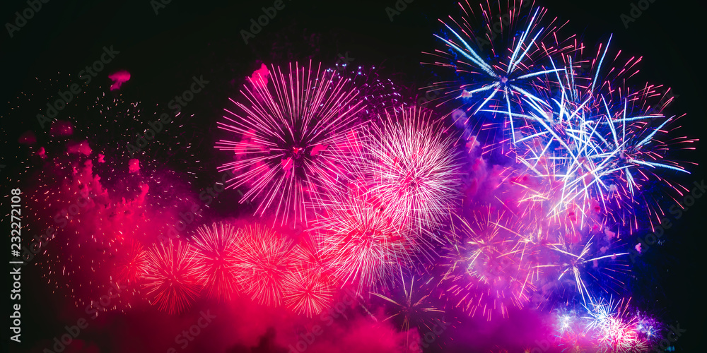 Colorful fireworks explosion on the black background Stock Photo ...