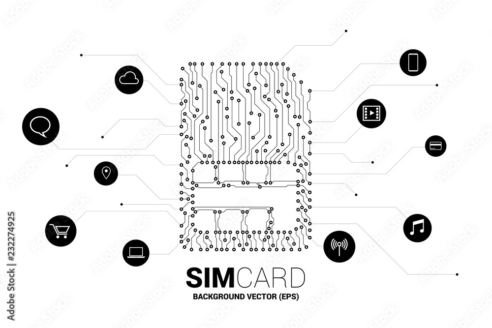 Vector Polygon dot connect line shaped sim card icon circuit board ...