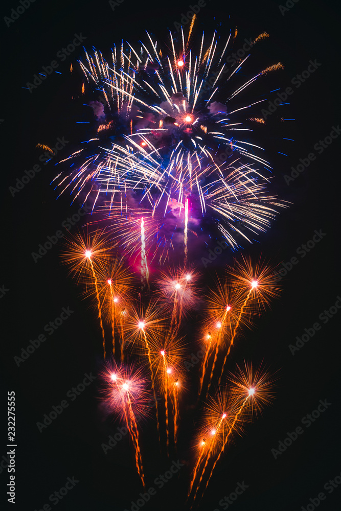 Colorful fireworks explosion on the black background Stock Photo ...