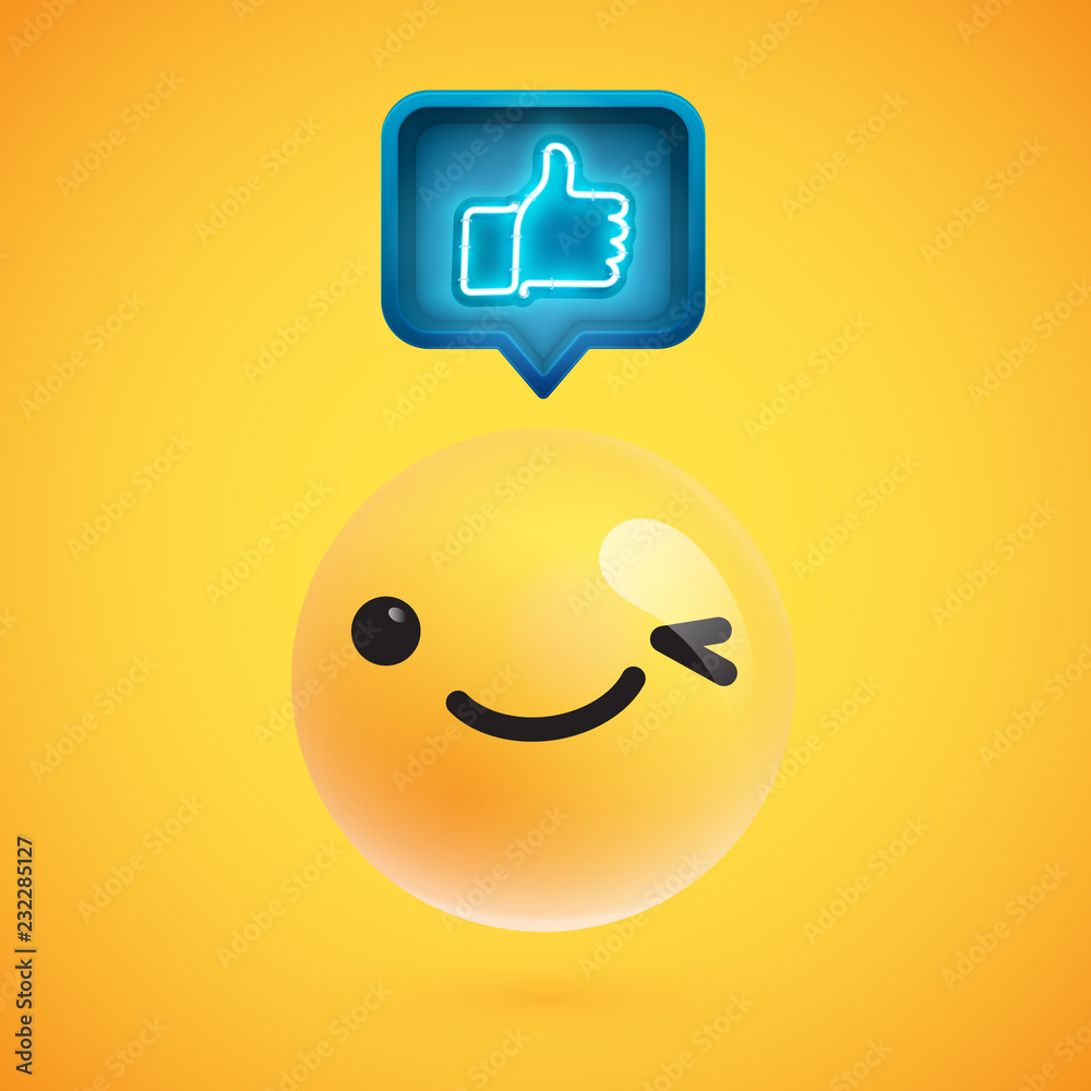 High detailed emoticon with thumbs up sign, vector illustration Stock ...
