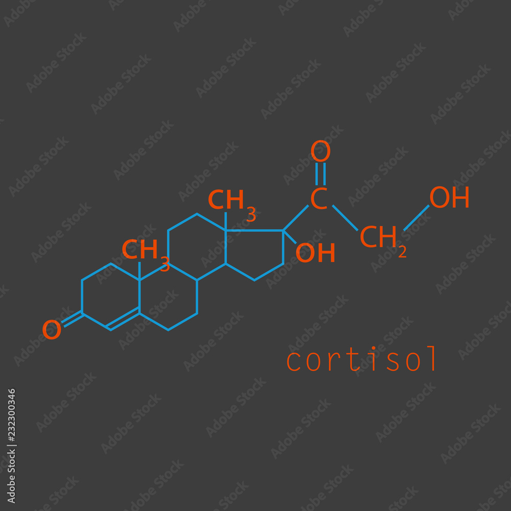 Chemical molecular formula of the hormone cortisol. The hormone of the ...