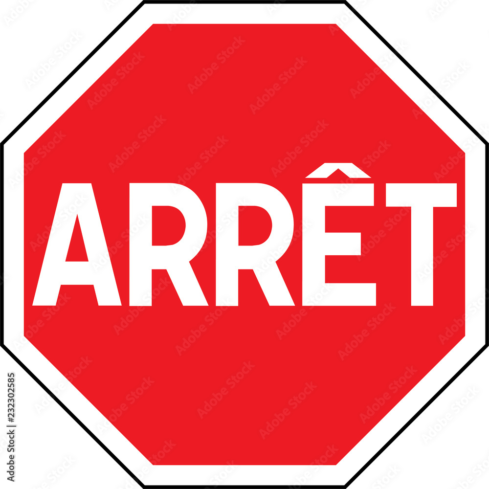 Road sign in Quebec: STOP. Traffic stop sign on pure white. Red ...