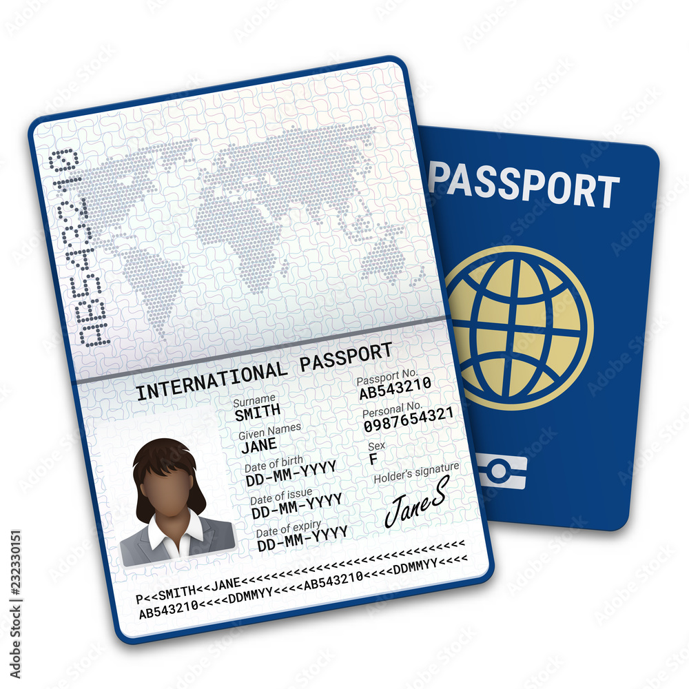 International female passport template with biometric data ...