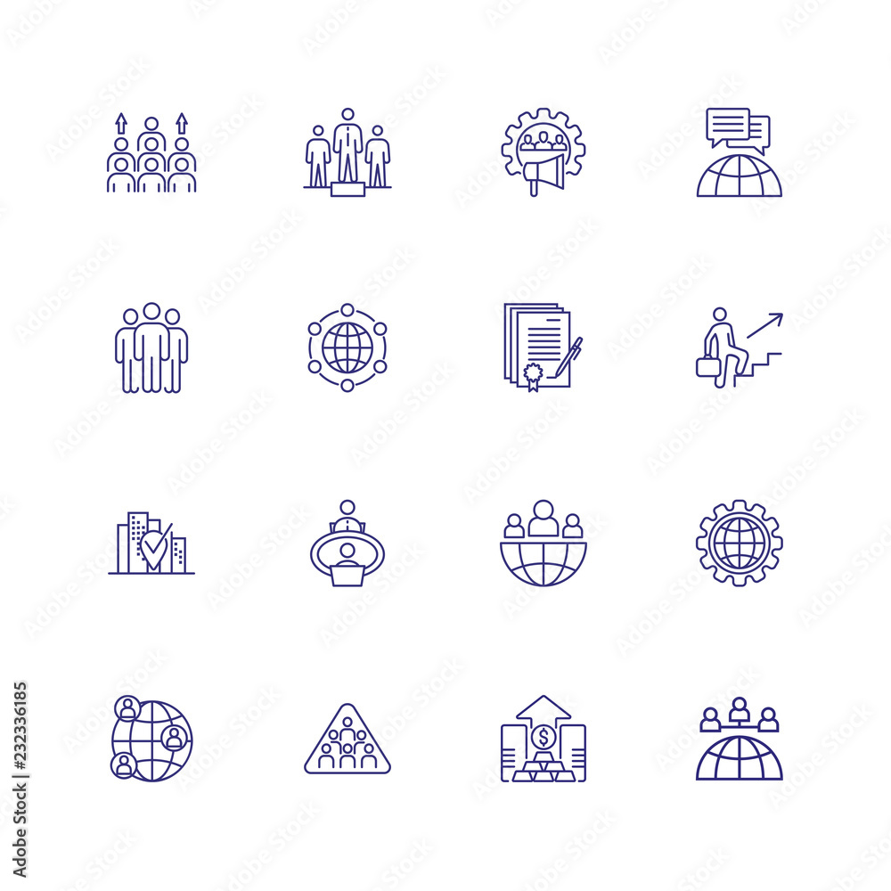 Politic and world leadership icons. Set of line icons on white ...