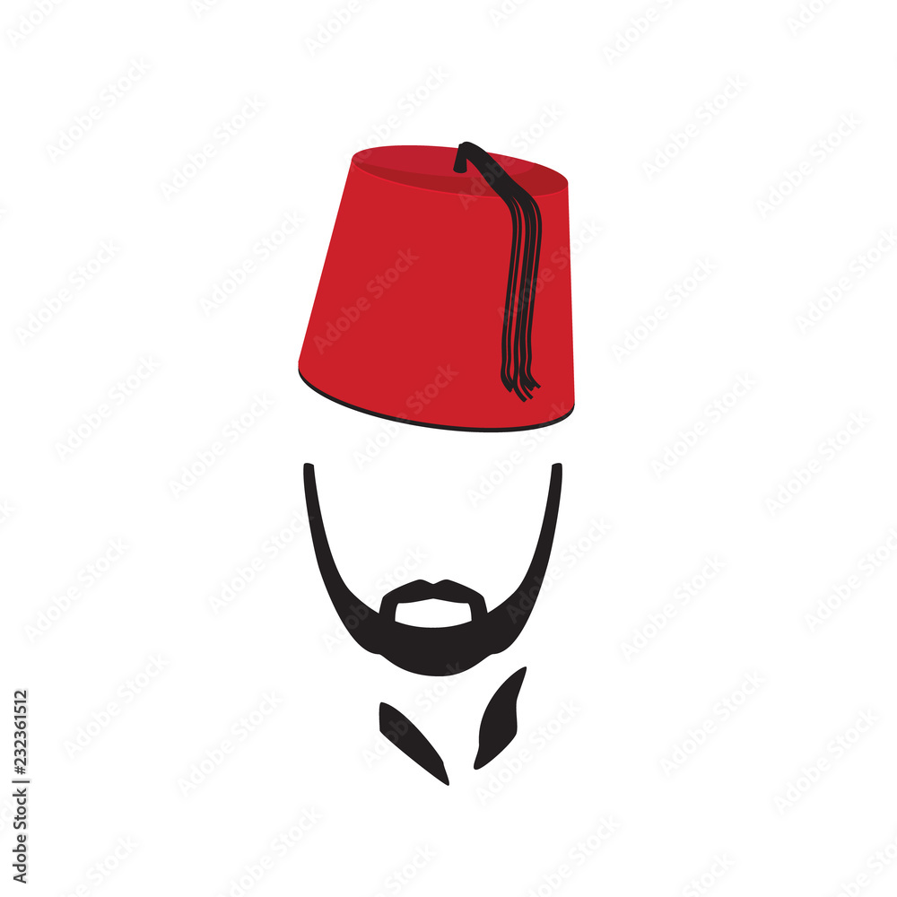 Turkish Man Wearing Fez Logo In Isolated White Background. Vector ...