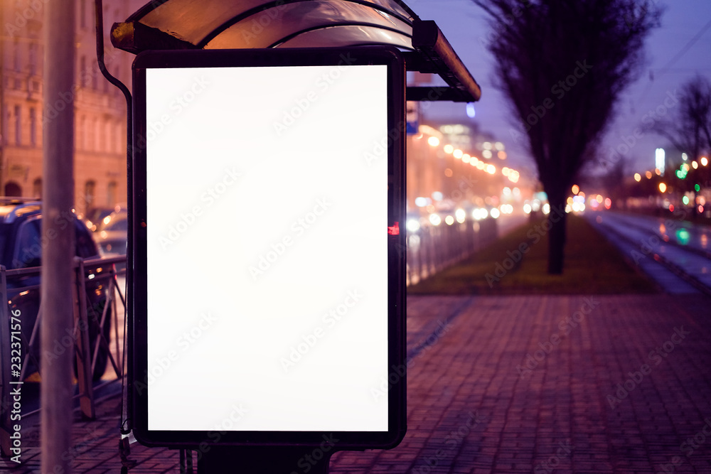 train stop bus shelter, with advertising billboard light advertisement ...