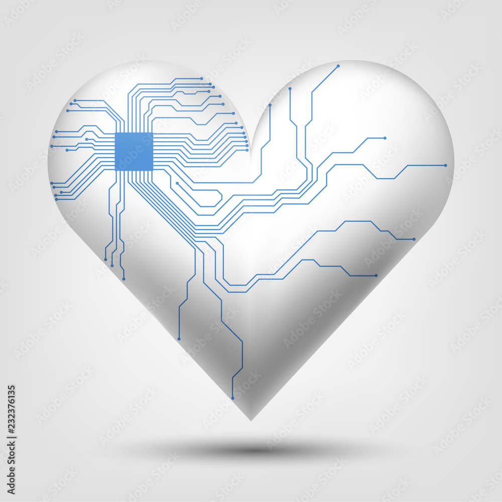 Electronic heart with a blue microcircuit, love, technology, futuristic ...