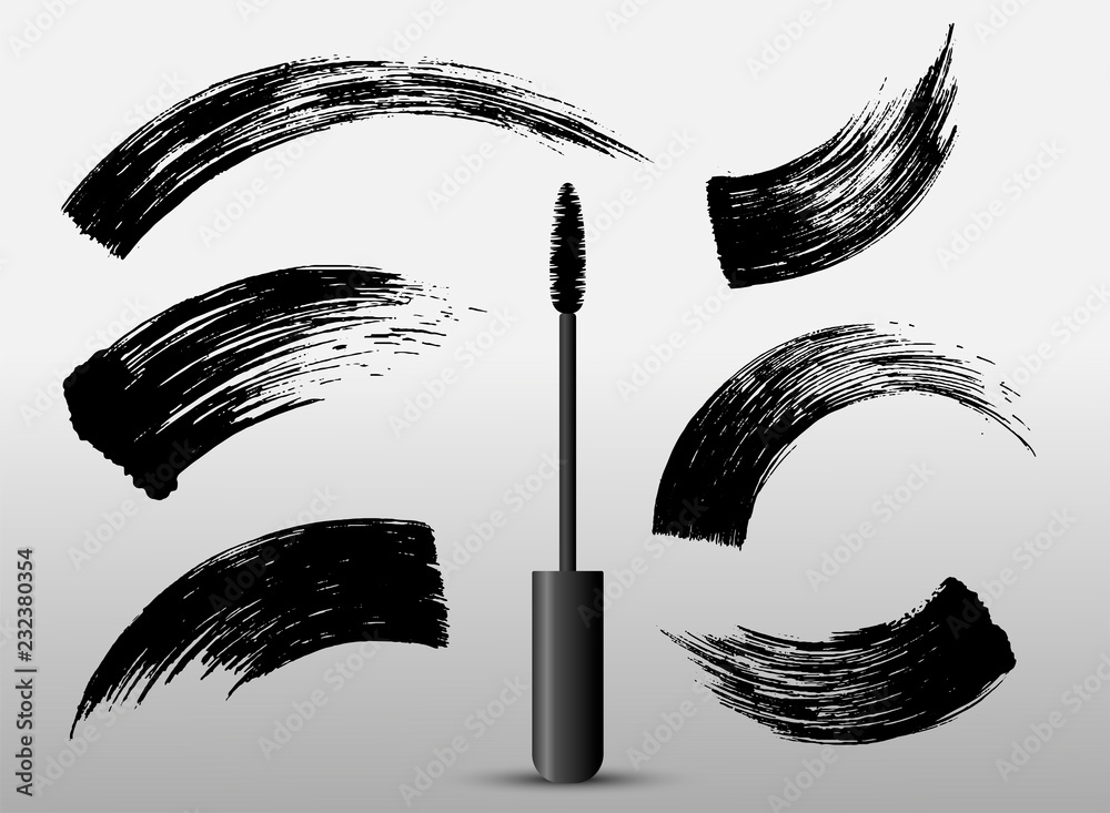 Set of make-up cosmetic mascara brush stroke texture design. Realistic ...